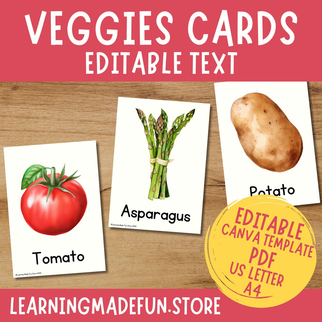 Vegetables Flashcards, Veggies Cards, Preschool Flash Cards, Montessori ...