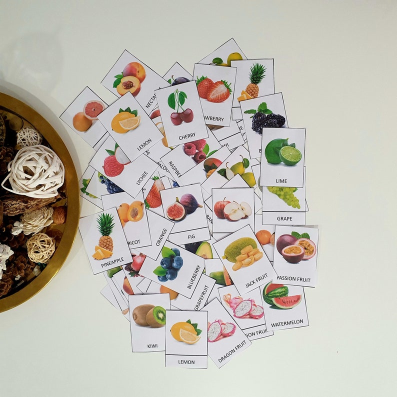 Real Fruits Flash Cards: Montessori Three-part Cards (digital Download ...