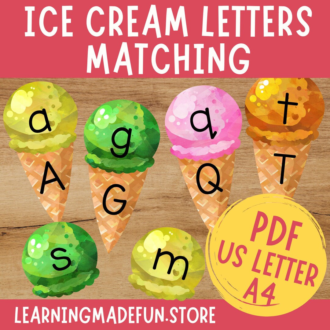 ABC Matching Game, Summer Alphabet, Ice Cream Matching Activity ...