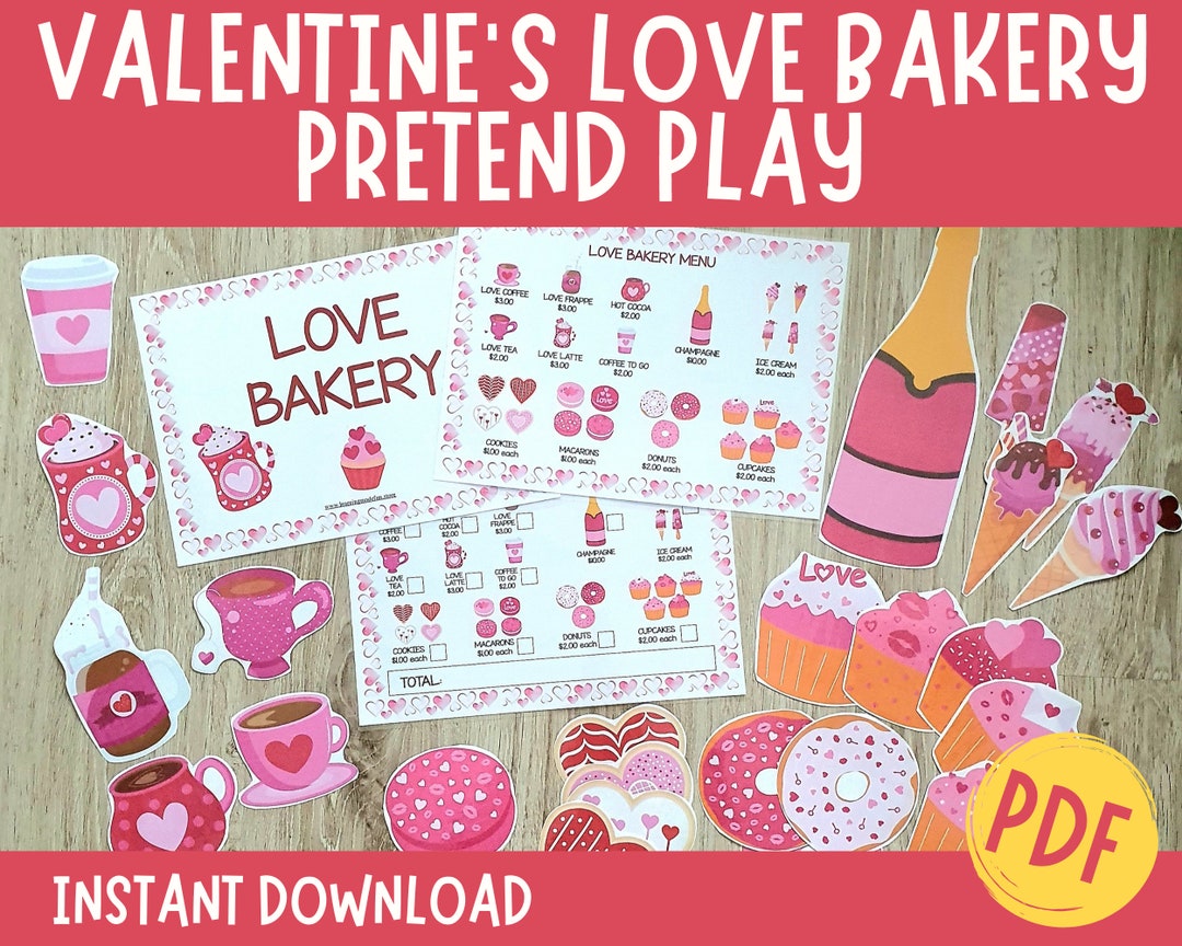 Valentine's Bakery Pretend Play Kit: Printable Learning Activity (PDF ...