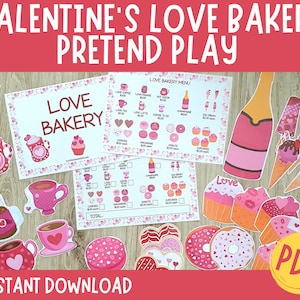 Valentine's Bakery Pretend Play Kit: Printable Learning Activity (PDF ...