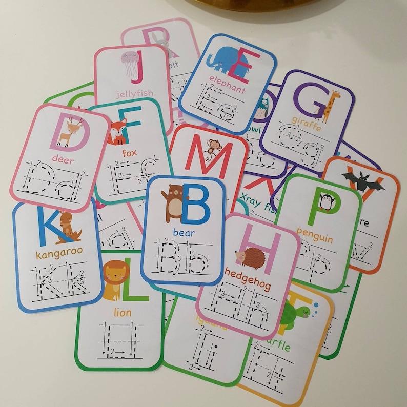 Alphabet Tracing Printable Flashcards ABC Flashcards - Etsy
