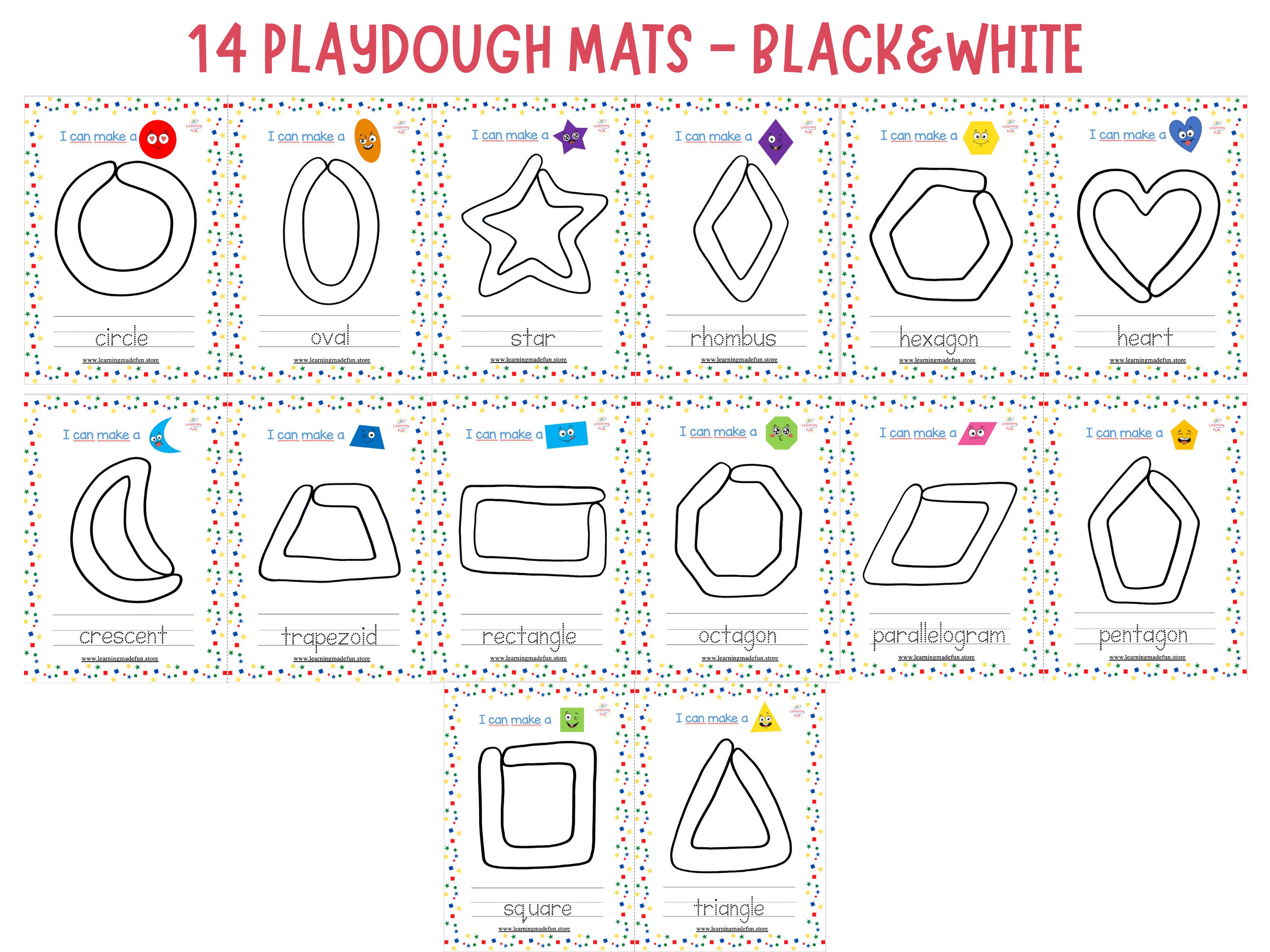 2D Shapes Play Dough Mats Printable Play Doh Toddler - Etsy Canada