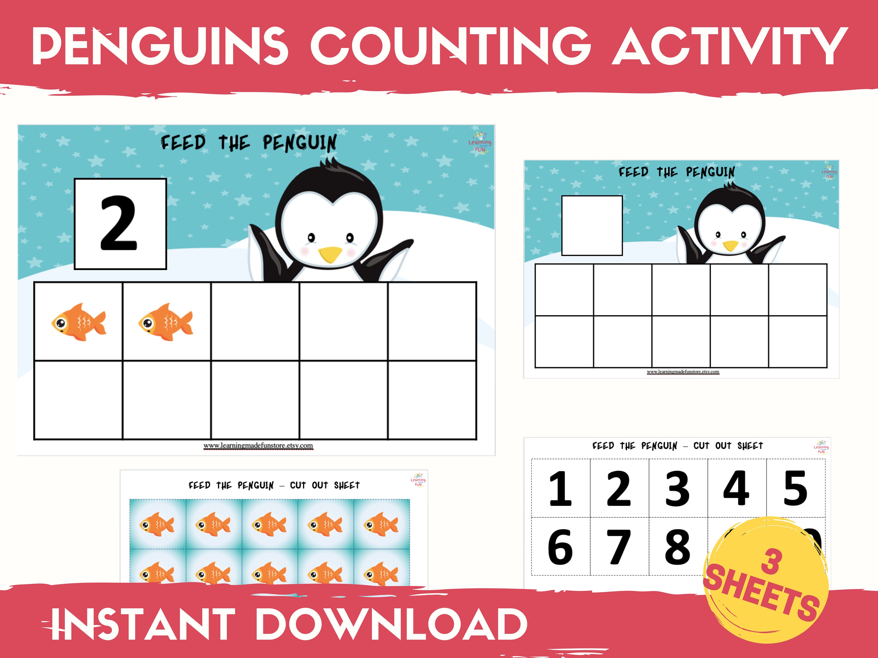 Penguin Counting Activity Numbers 1-10 Count Count - Etsy UK