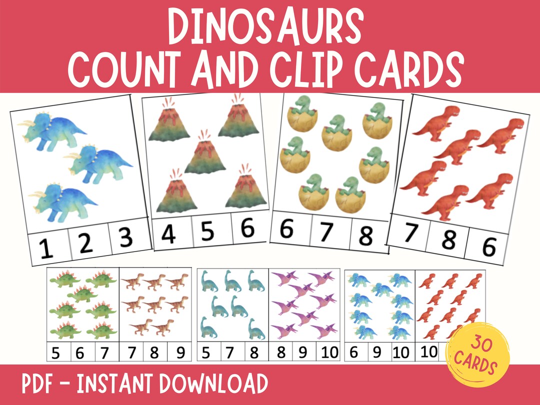 Dinosaur Counting Clip Cards: Montessori Math Activity (digital ...