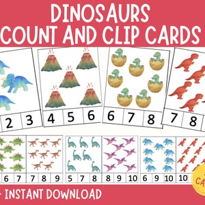 Dinosaur Counting Clip Cards: Montessori Math Activity (digital ...