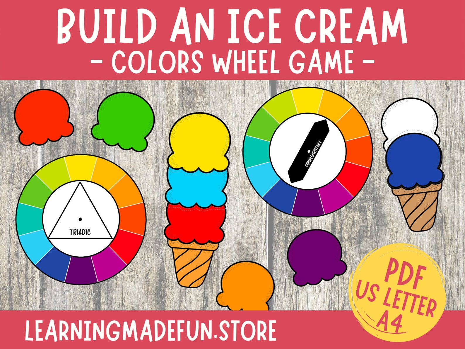 Build an Ice Cream Game Color Wheel for Kids Color Theory | Etsy