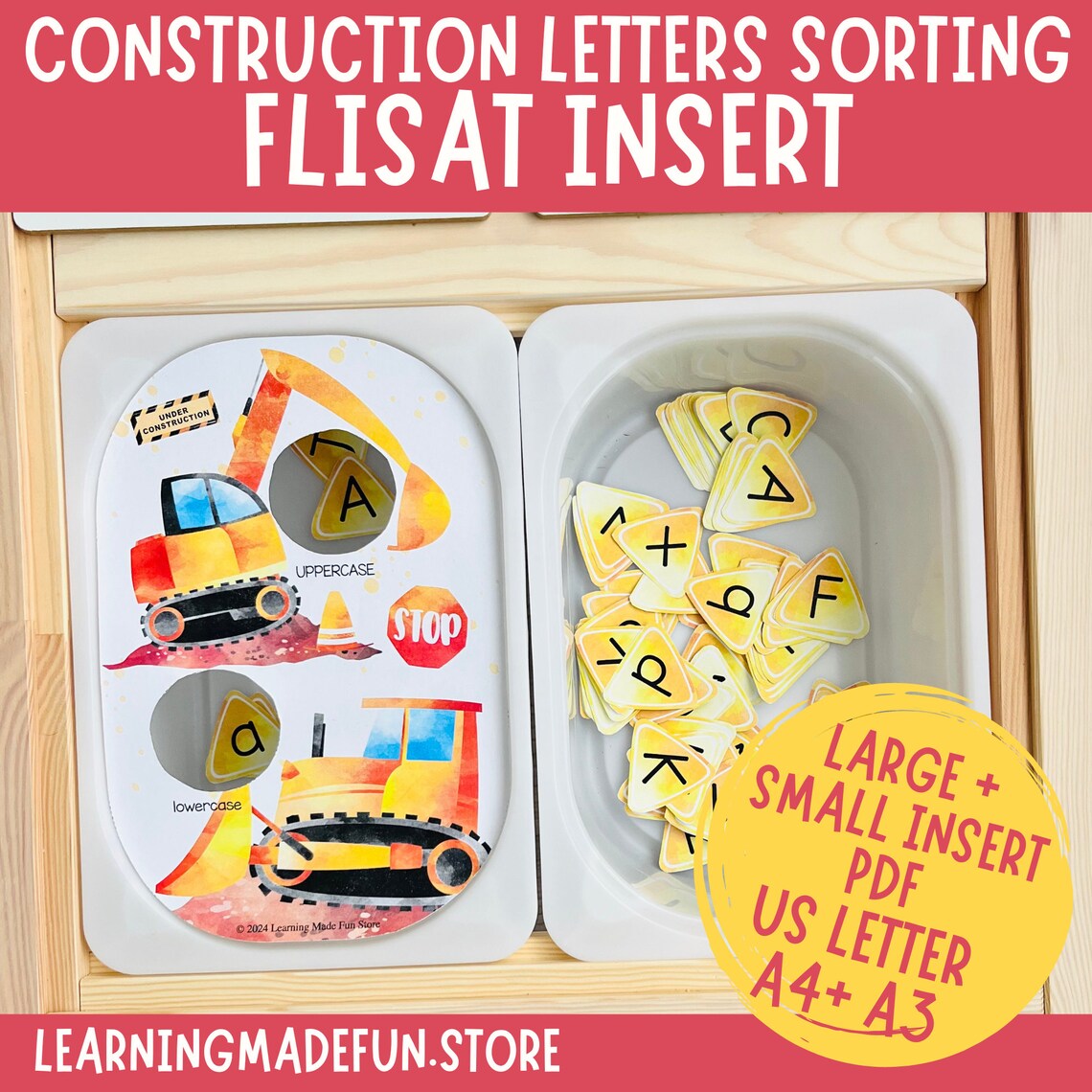 Construction Vehicles Letter Sorting Flisat Insert (printable) - Etsy