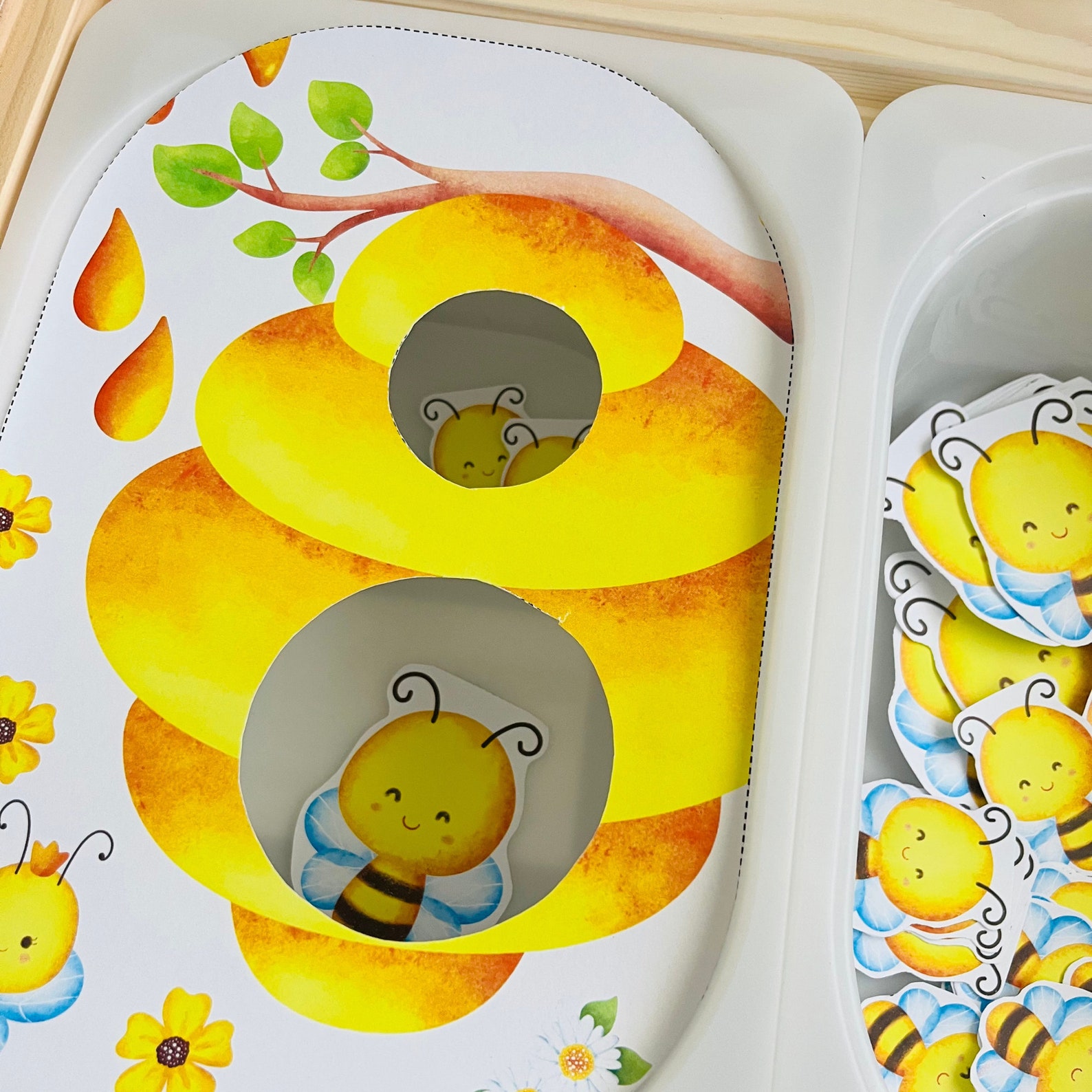 Bees Sort by Size, Printable Flisat Insert, Trofast Insert, Preschool Pretend Play, Toddler ...