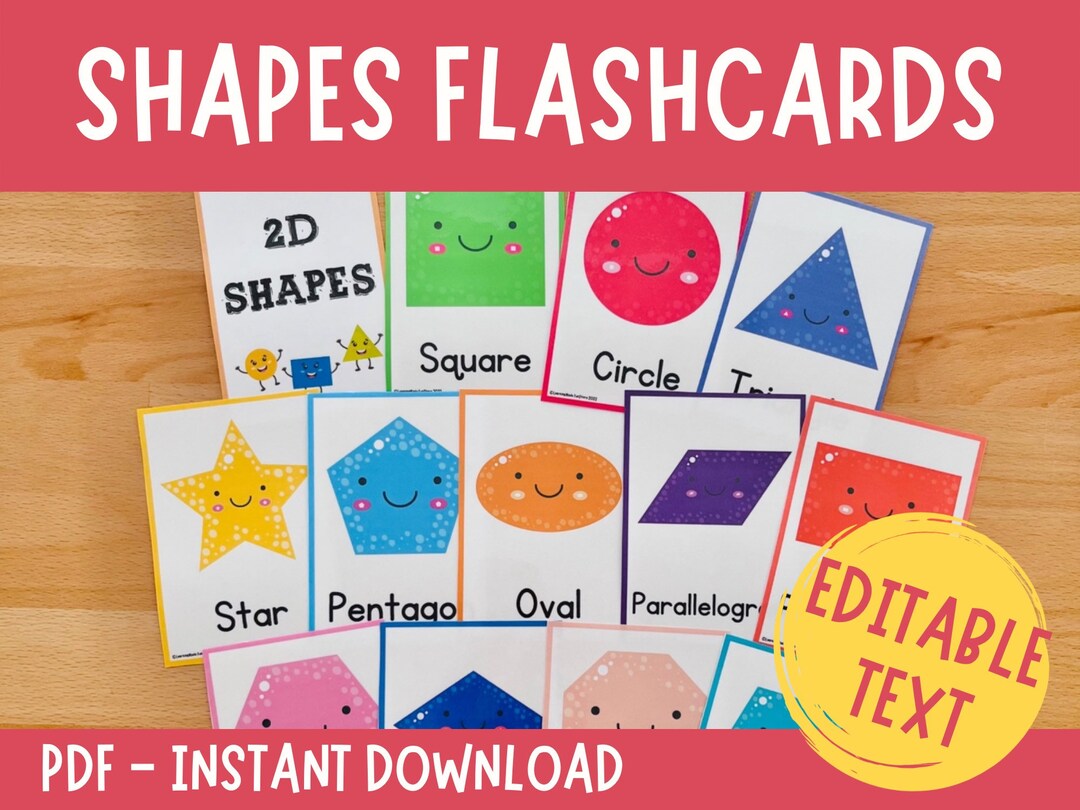 Editable 2D Shapes Flashcards: Printable Learning Cards (PDF) - Etsy
