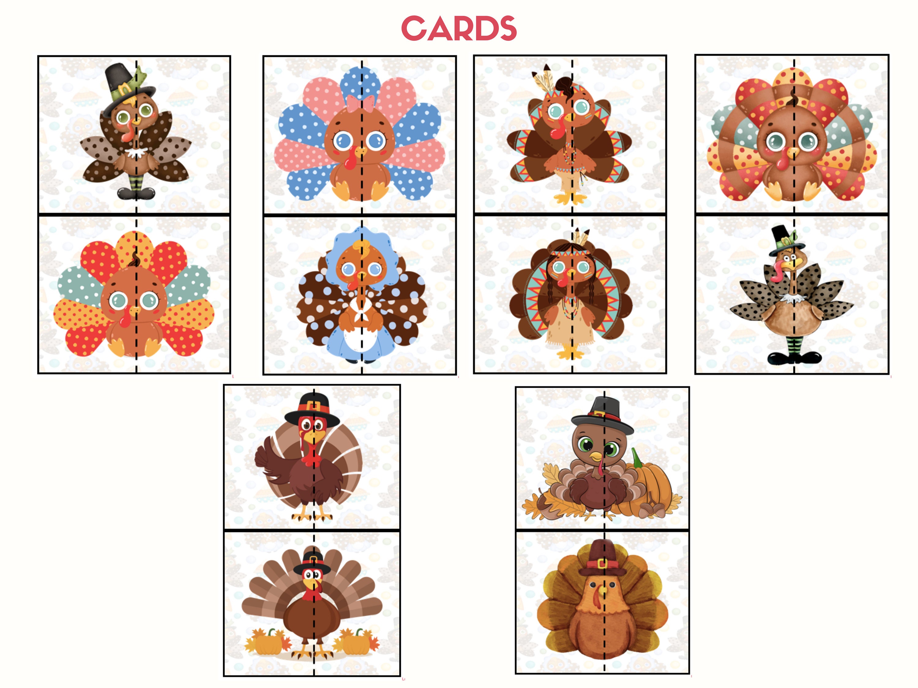 Thanksgiving Matching Game Turkey Matching Activity - Etsy