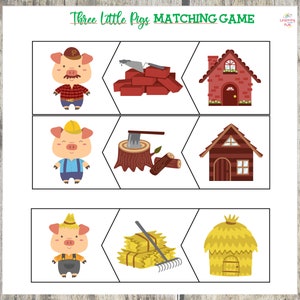 Three Little Pigs Matching Game: Toddler Learning Activity (PDF) - Etsy
