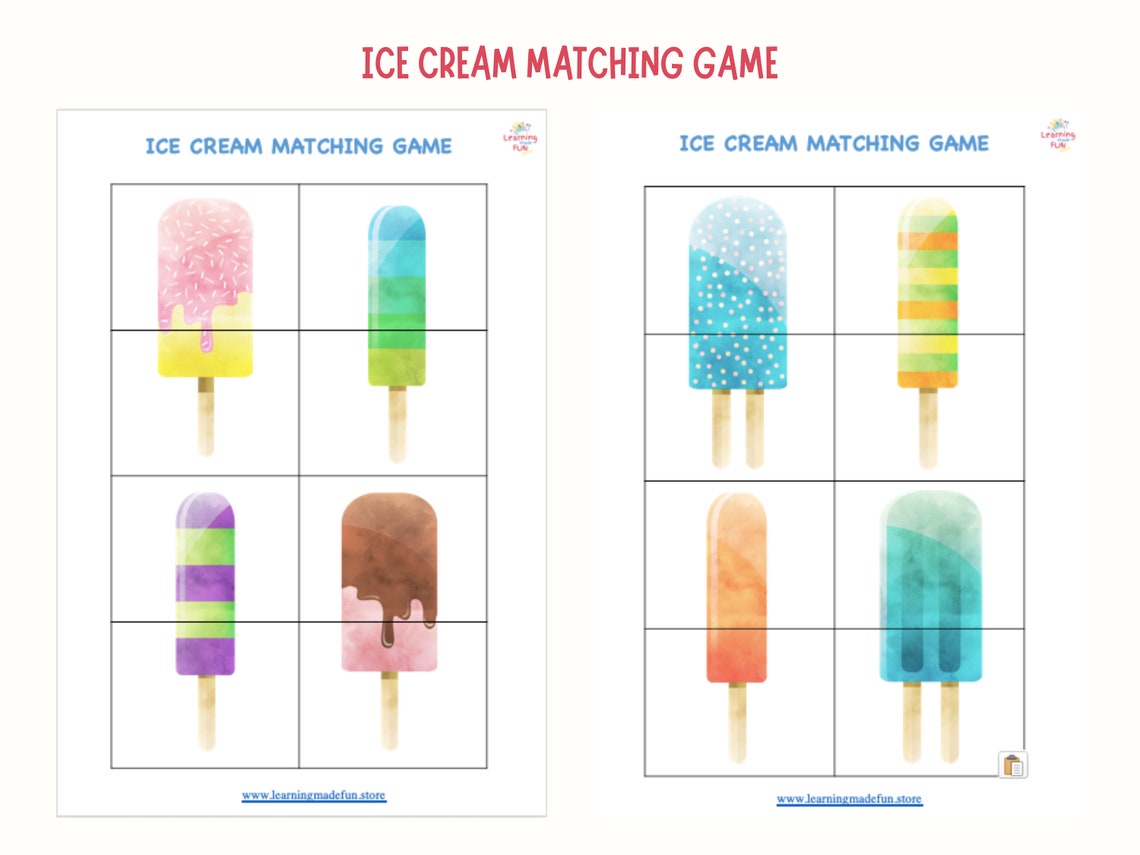 Ice Cream Matching Game for Kids Ice Cream Matching Activity | Etsy
