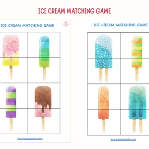 Ice Cream Matching Game for Kids, Ice Cream Matching Activity, Summer ...