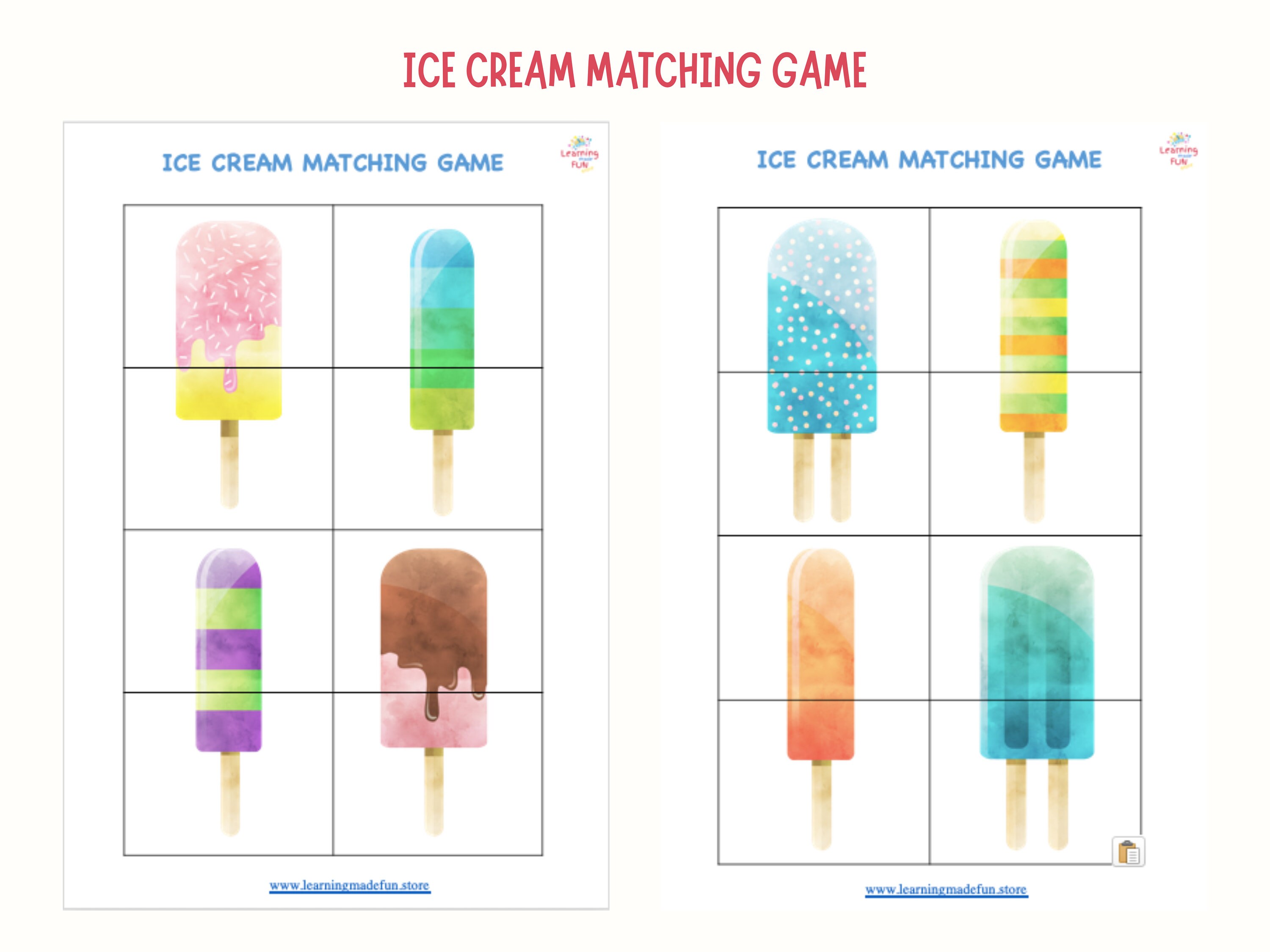 Ice Cream Matching Game for Kids Ice Cream Matching Activity - Etsy