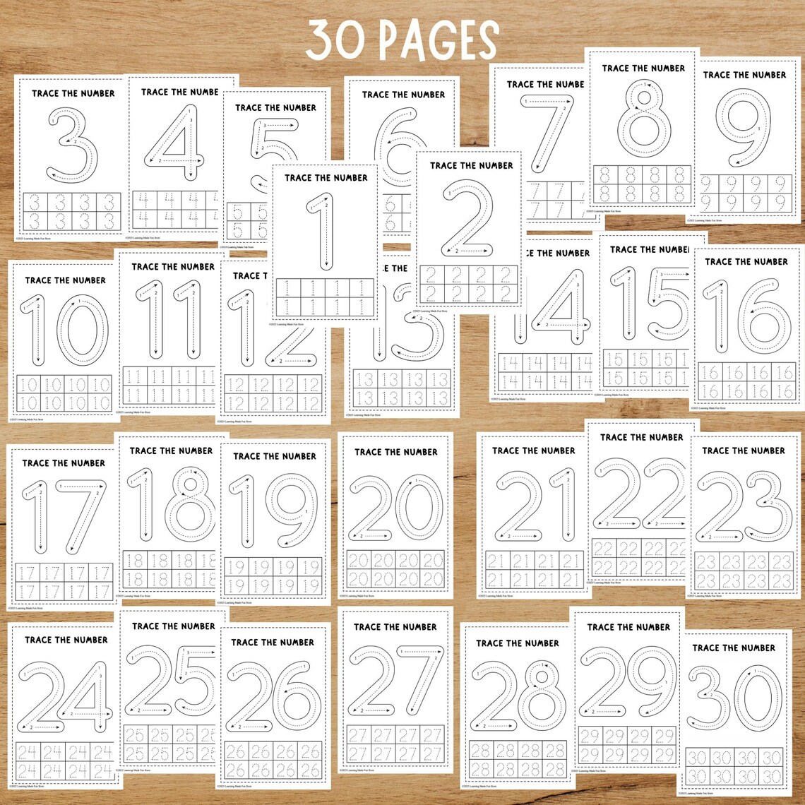 Tracing Numbers 1-30 Worksheets: Kindergarten Homeschool Math (PDF ...