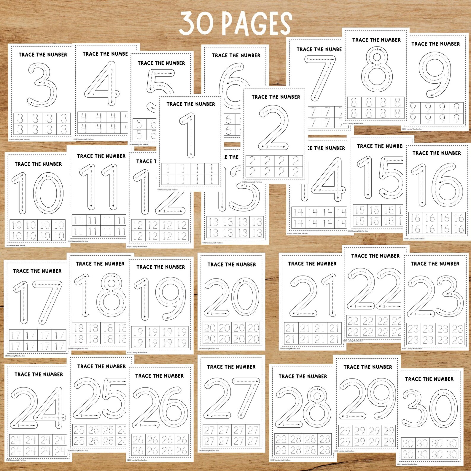 Tracing Numbers 1-30 Worksheets: Kindergarten Homeschool Math (PDF ...