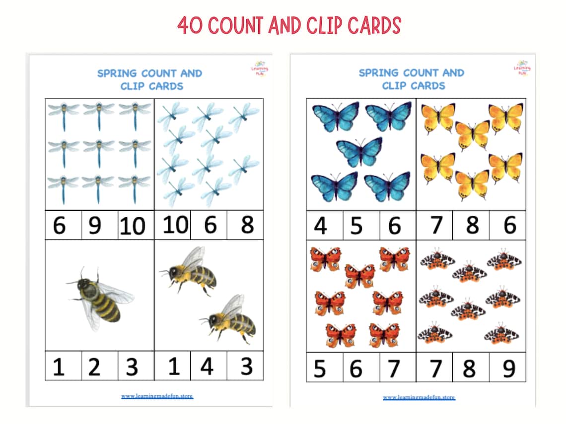 Montessori Spring Count Clip Cards Numbers 1-10 Count and | Etsy