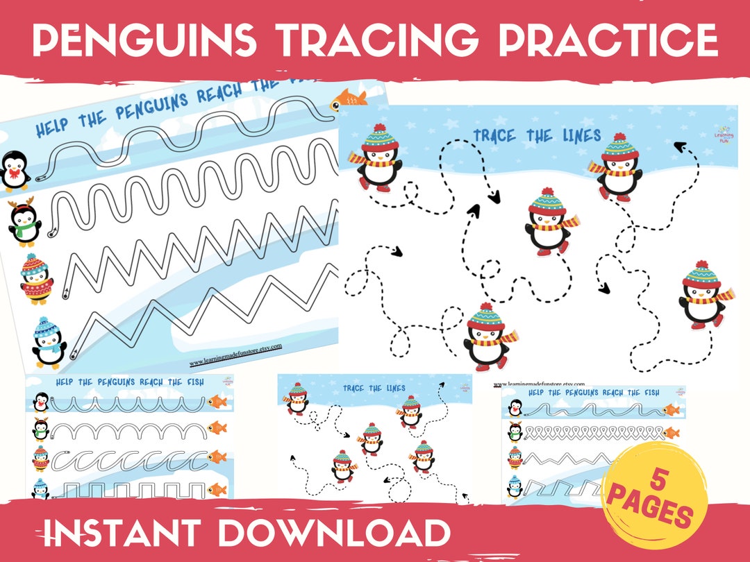 Penguins Tracing Practice, Fine Motor, Tracing Worksheets, Preschool ...