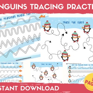 Penguins Tracing Practice, Fine Motor, Tracing Worksheets, Preschool ...