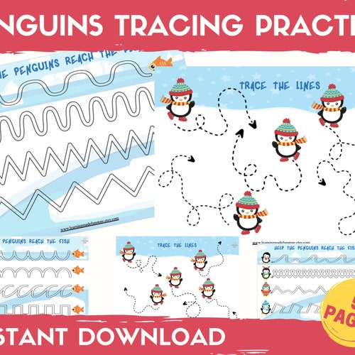 Penguins Tracing Practice Fine Motor Tracing Worksheets - Etsy