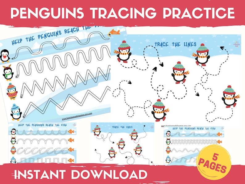 Penguins Tracing Practice Fine Motor Tracing Worksheets - Etsy