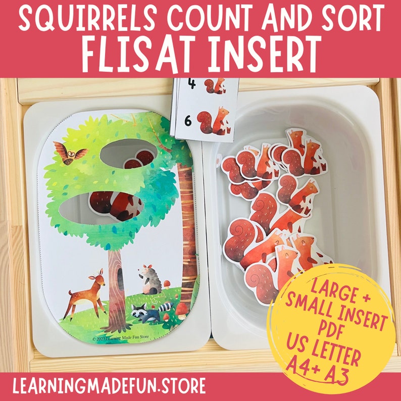 Squirrels Count and Sort Flisat Insert, Preschool Printable (digital ...