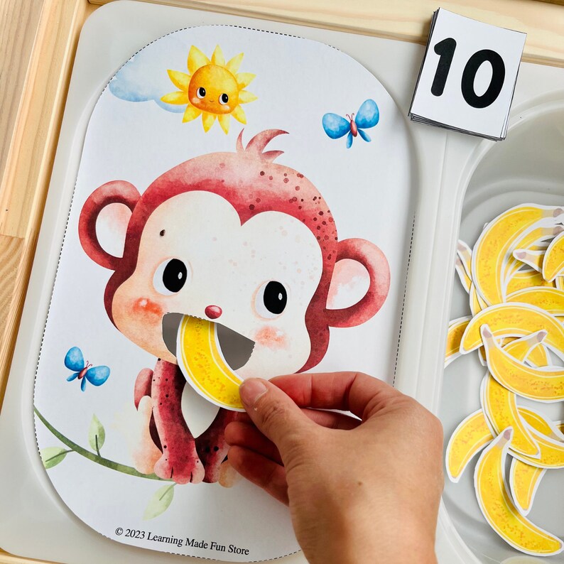 Feed the Monkey Counting Flisat Insert, Preschool Learning (digital ...