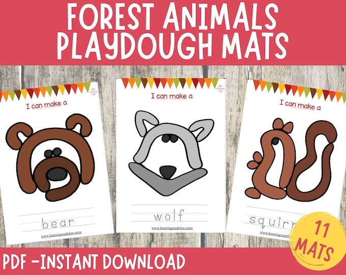 Forest Animals Play Doh Mats Visual Cards, Printable Play Dough Toddler ...