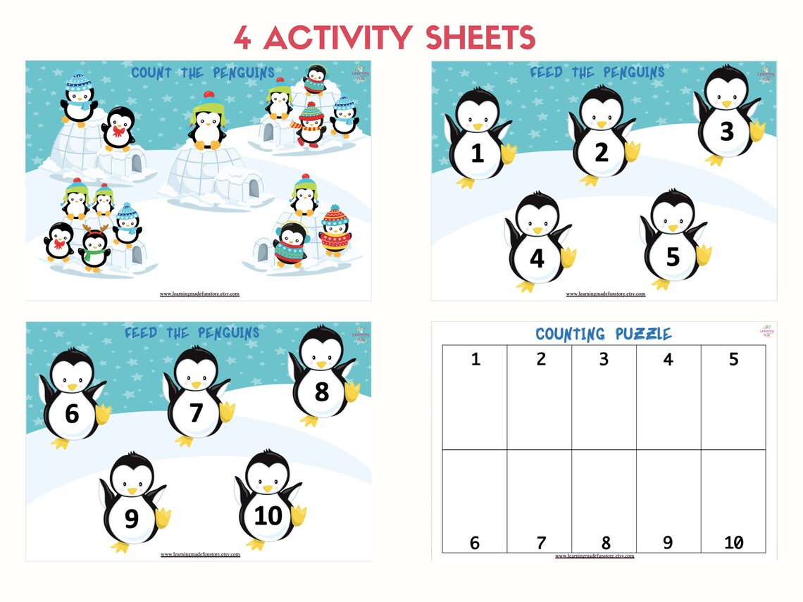 Penguin Counting Activity Numbers 1-10 Count Count | Etsy