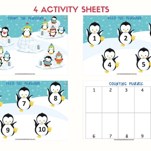 Penguin Counting Activity: Numbers 1-10, Toddler Homeschool (digital ...