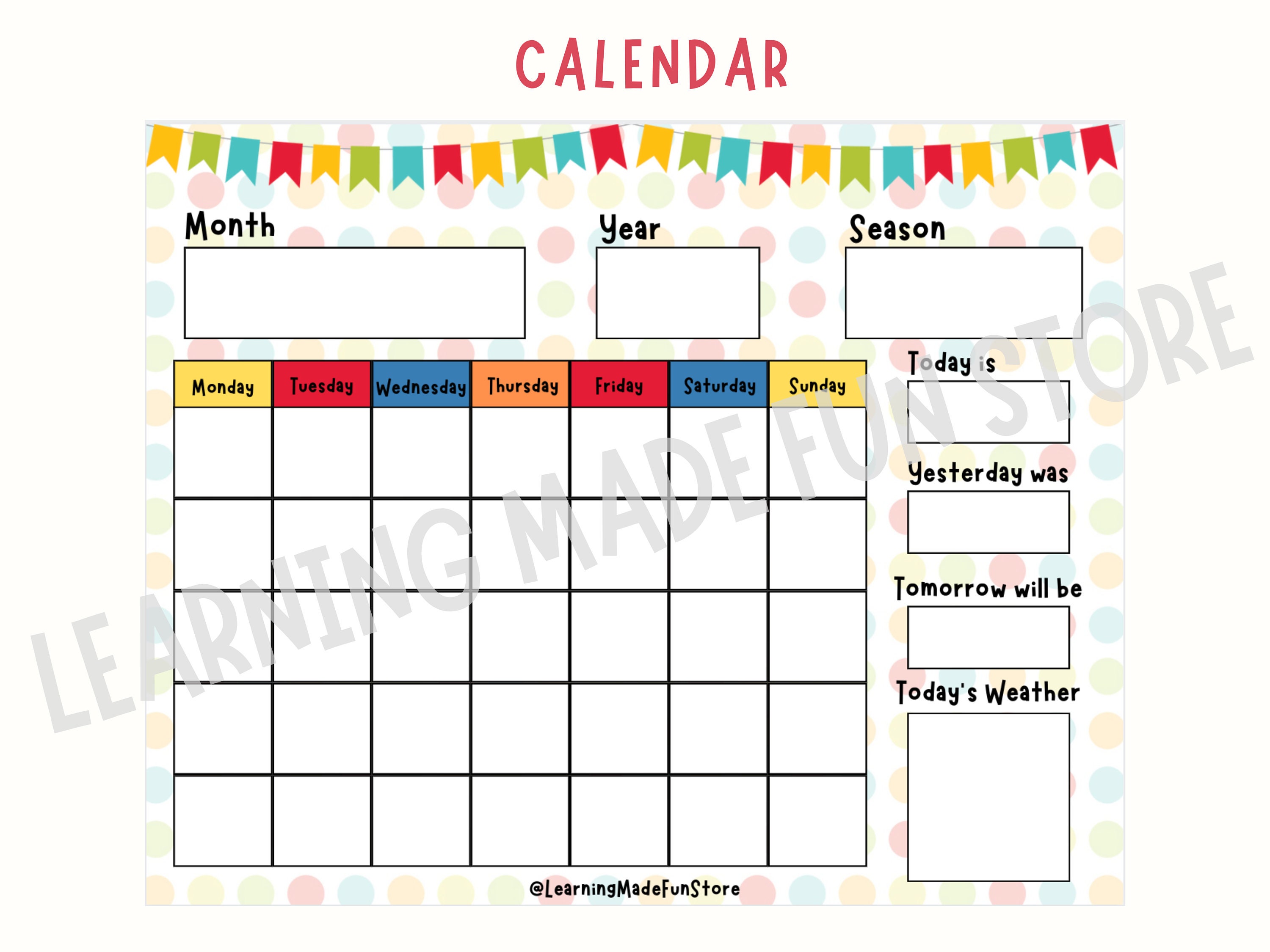 Perpetual Calendar Printable Classroom Calendar Homeschool | Etsy