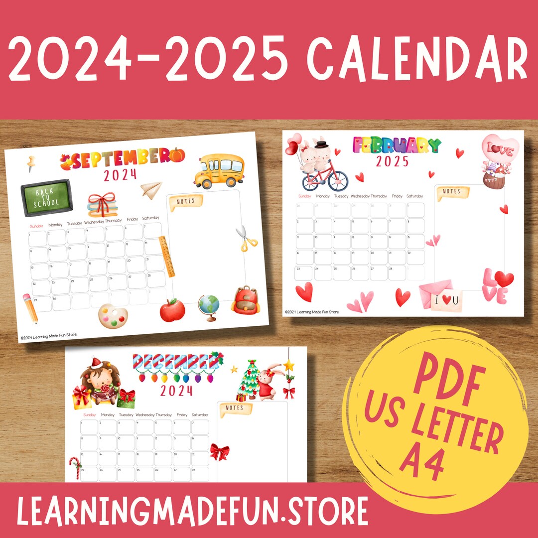 Monthly Planner Printable 2024-2025, Printable Calendar, Printable Kids ...