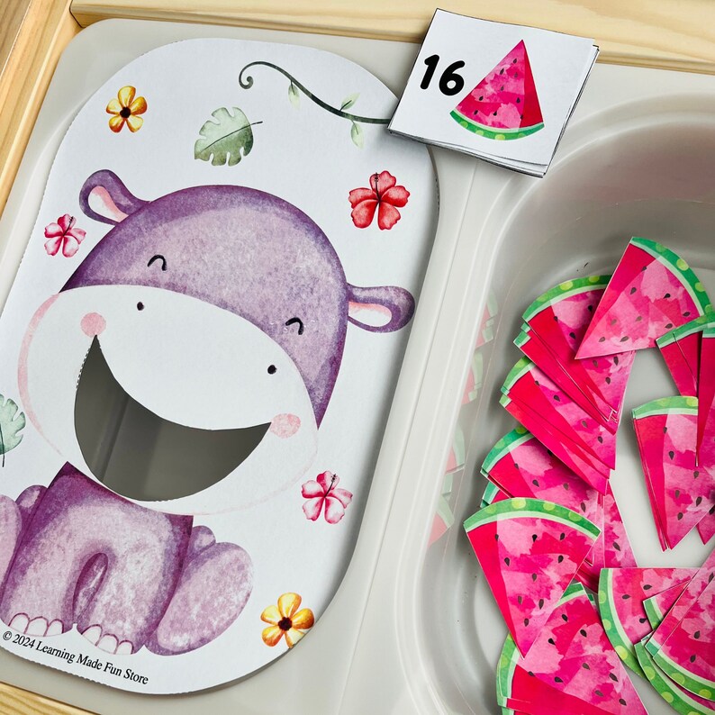 Feed the Hippo Counting to 20, Printable Flisat Insert, Trofast Insert ...