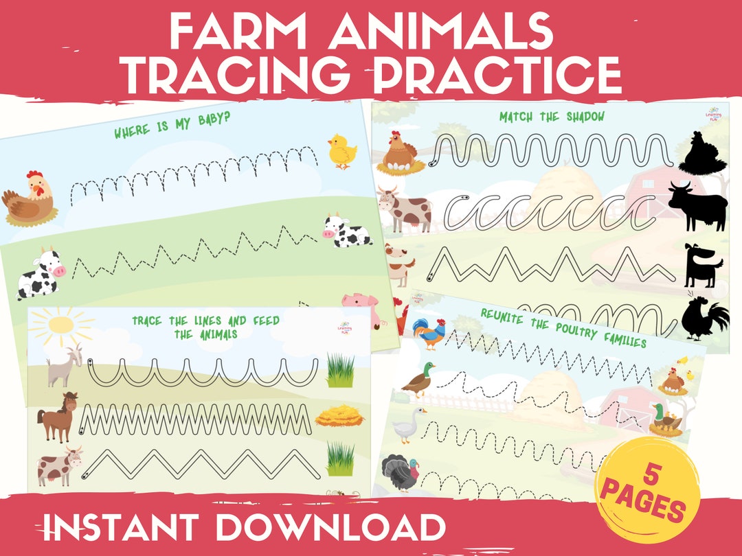 Farm Animals Tracing Practice, Fine Motor, Tracing Worksheets ...