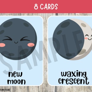 Moon Phases Flashcards: Preschool Learning Cards (PDF) - Etsy