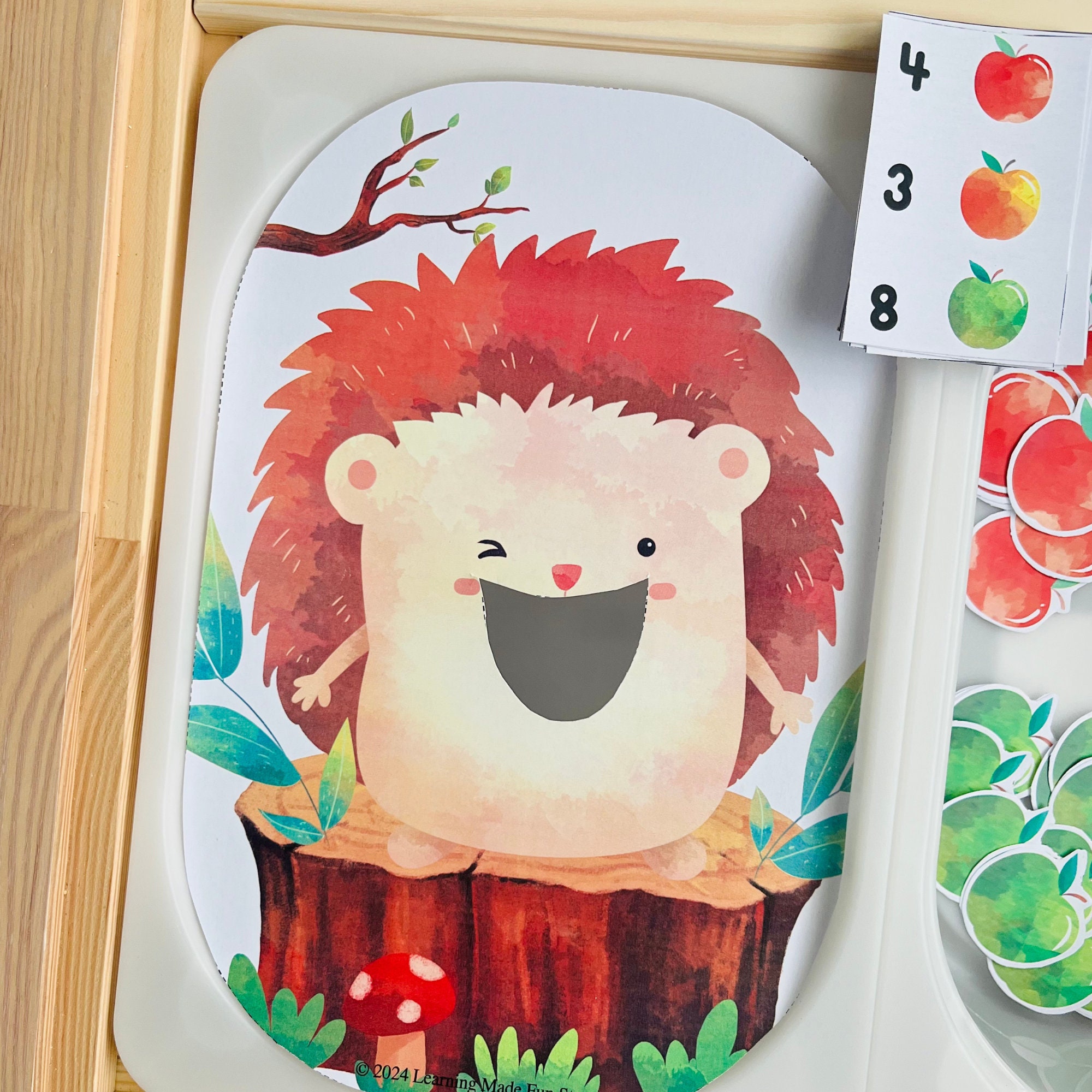 Hedgehog Apples Counting Flisat Insert, Preschool Printable (digital ...