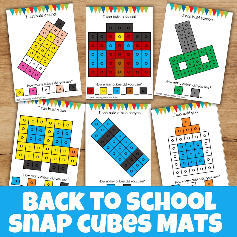 Back to School Snap Cube Mats – Printable Math Fine Motor Skills ...