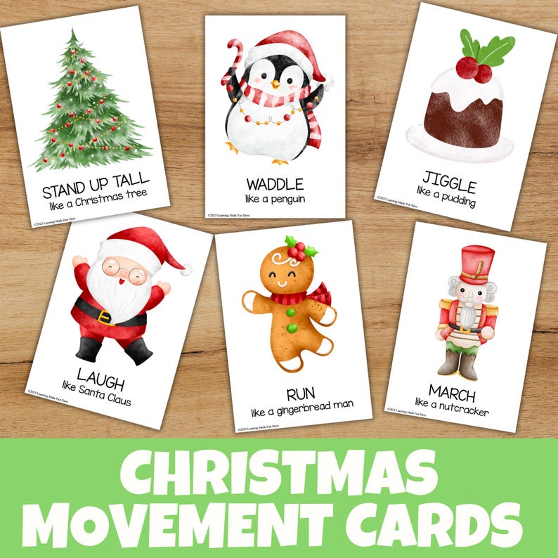 Christmas Movement Cards Printable | Gross Motor Holiday Activity for ...