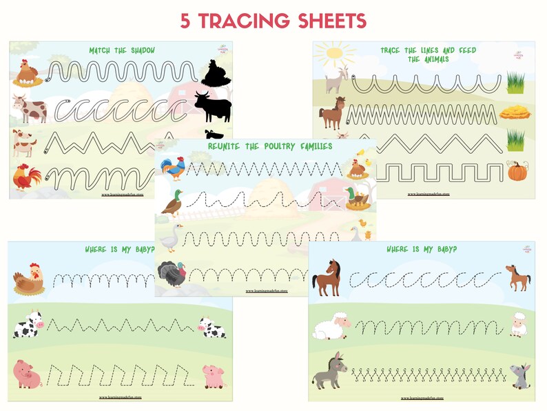 Farm Animals Tracing Practice Fine Motor Tracing Worksheets | Etsy