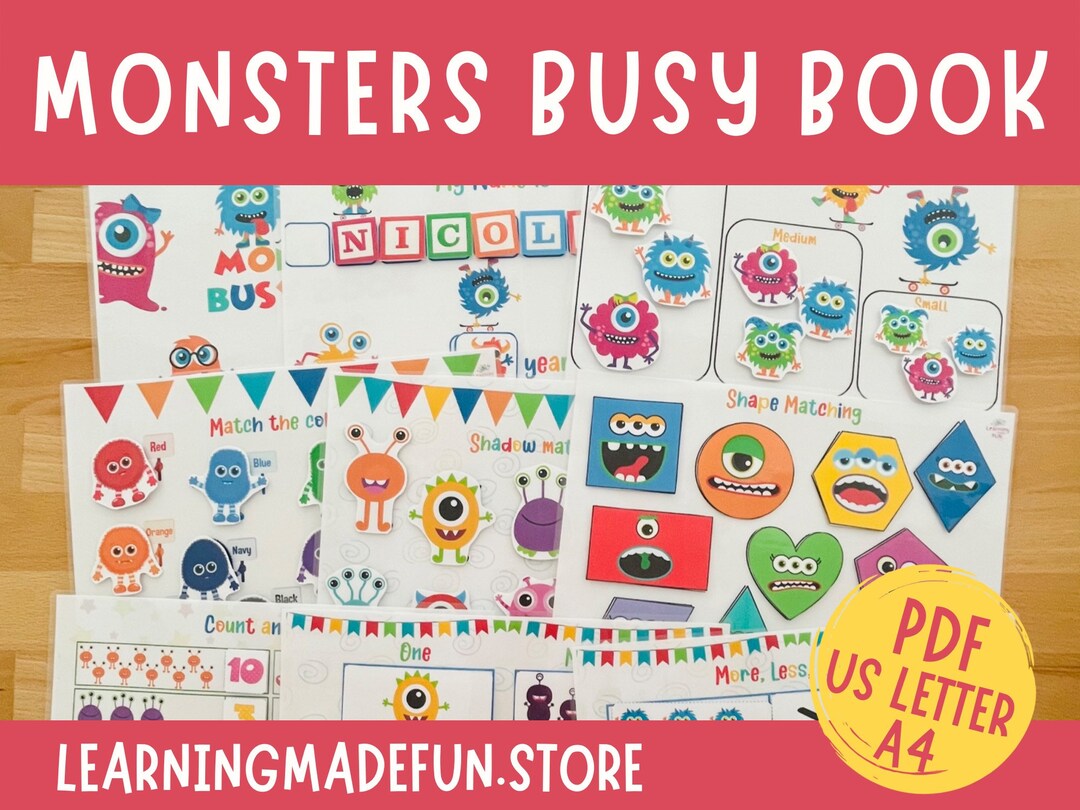 Monsters Toddler Busy Book, Preschool Learning Binder, Learning ...