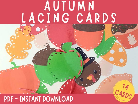 Autumn Printable Lacing Cards Toddler Fine Motor Skill | Etsy