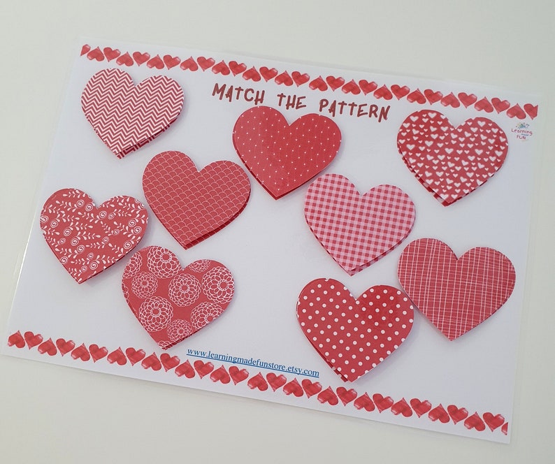 Valentine's Day Matching Game: Heart Pattern Activity (printable) - Etsy