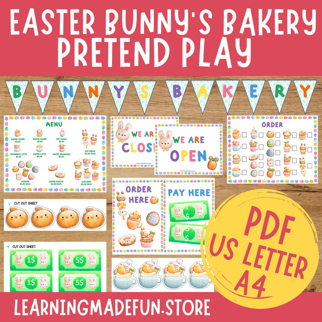 Easter Bunny's Bakery Pretend Play Kit, Bakery Dramatic Play, Preschool ...
