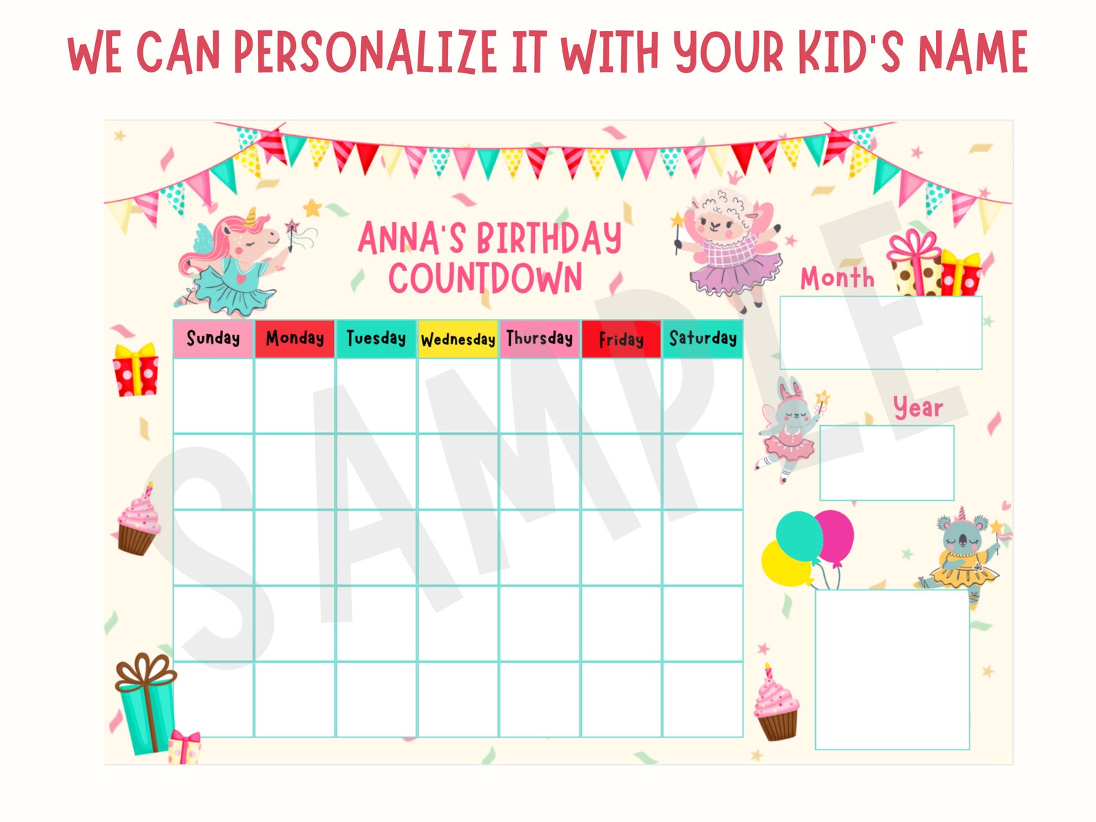 Birthday Countdown Calendar for Kids Ballerina Birthday | Etsy