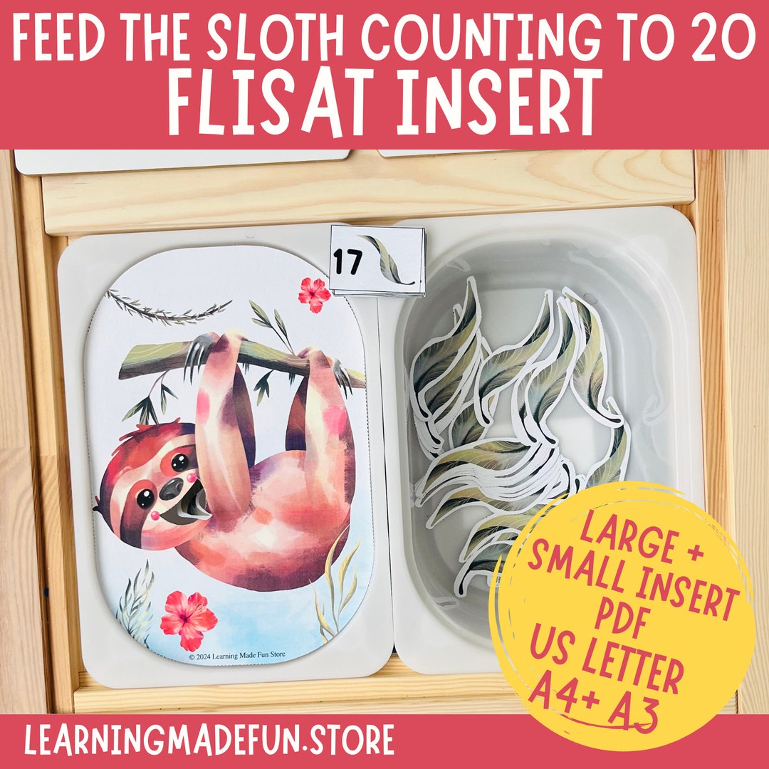 Feed the Sloth Counting to 20, Printable Flisat Insert, Trofast Insert ...