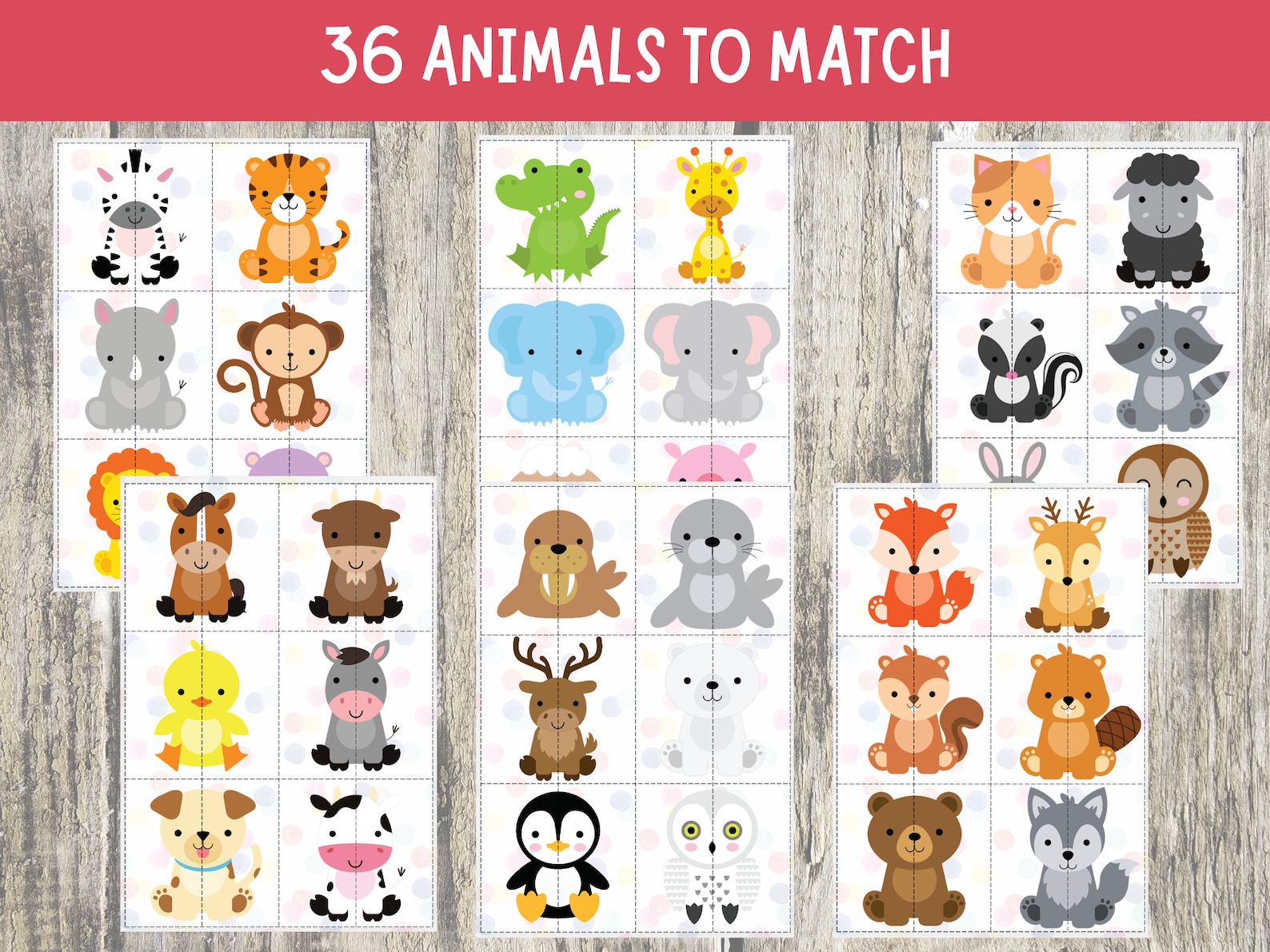 Animals Matching Game for Kids Farm Safari Matching Activity - Etsy