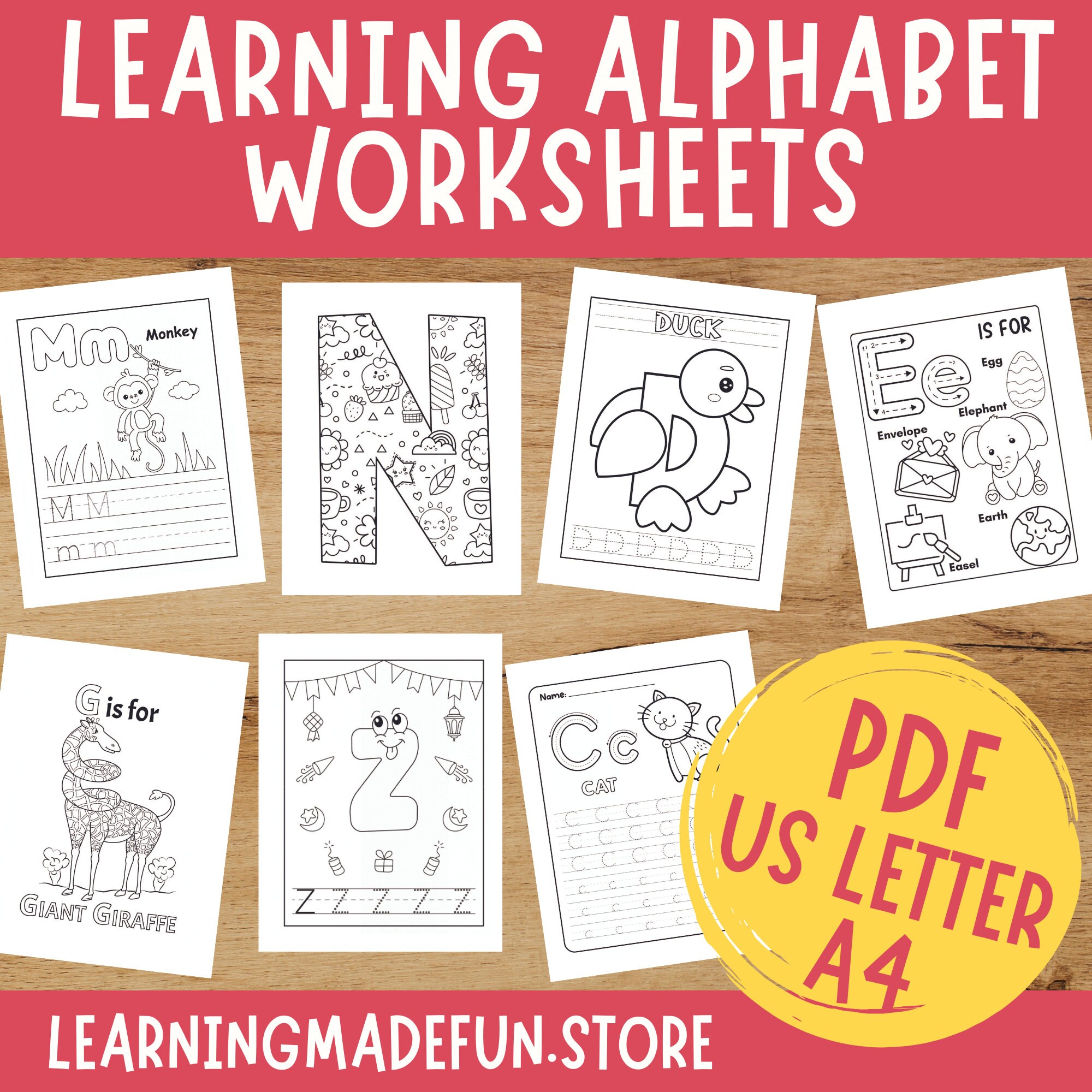 Alphabet Worksheets: Letter Tracing & Coloring Pages (PDF Download) - Etsy