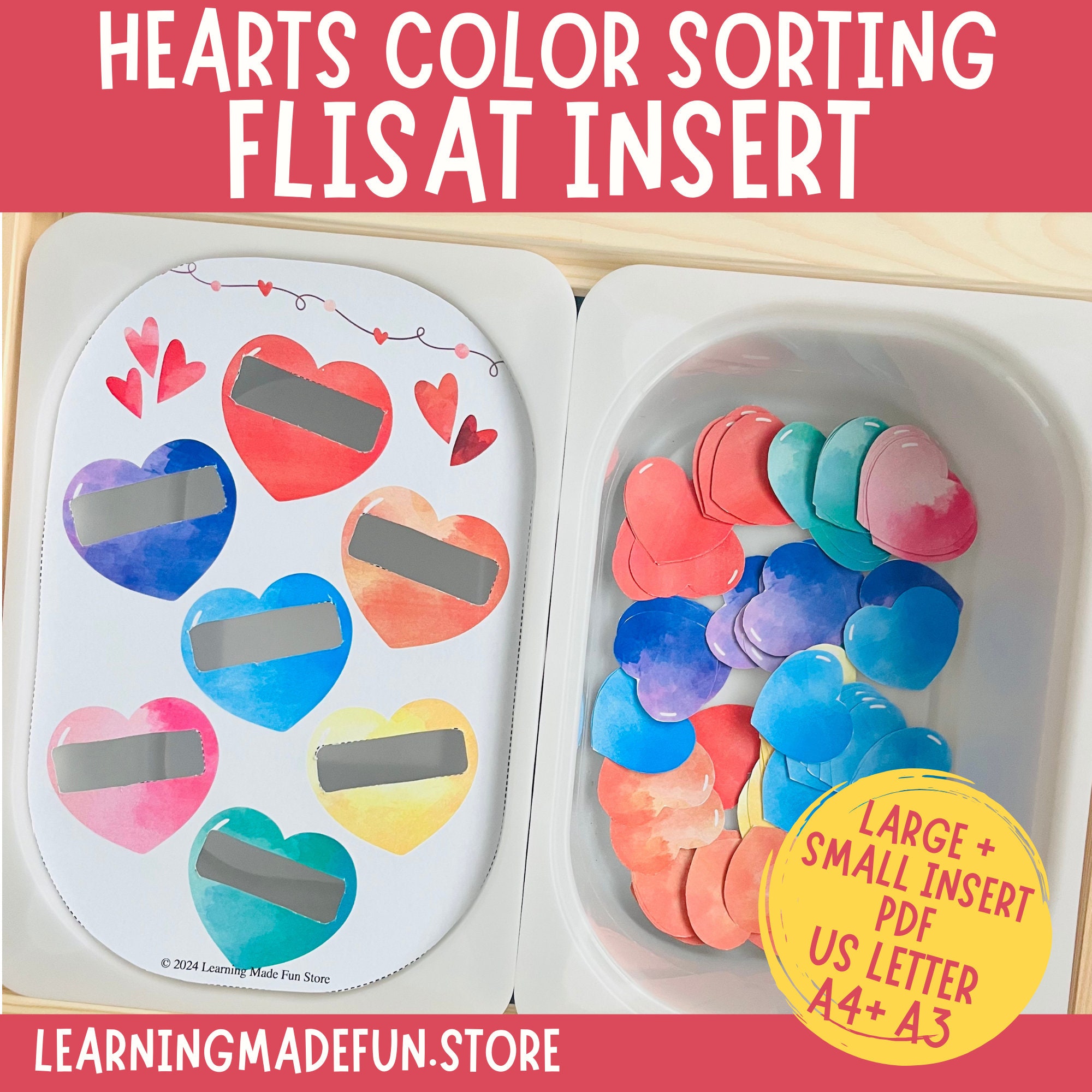 Valentines Hearts Color Sorting Flisat Insert, Preschool Sensory Play ...