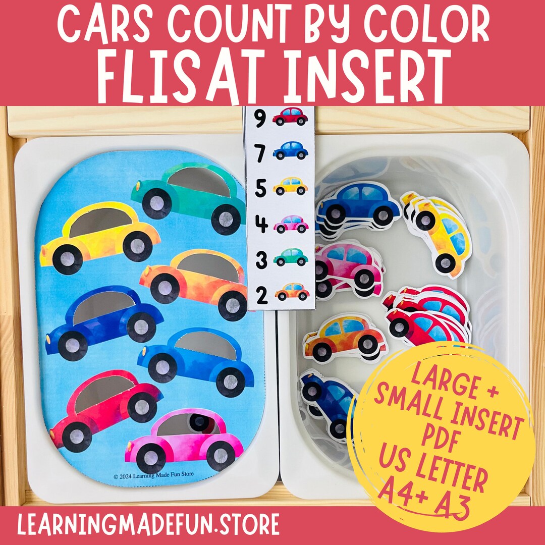 Cars Count by Color, Printable Flisat Insert, Trofast Insert, Preschool ...